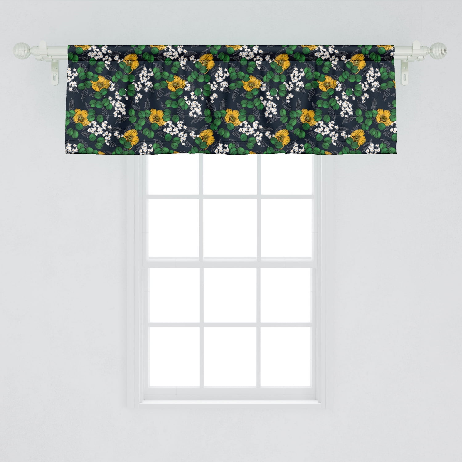 Ambesonne Floral Window Valance Nature Pattern With Leaves Daisy And