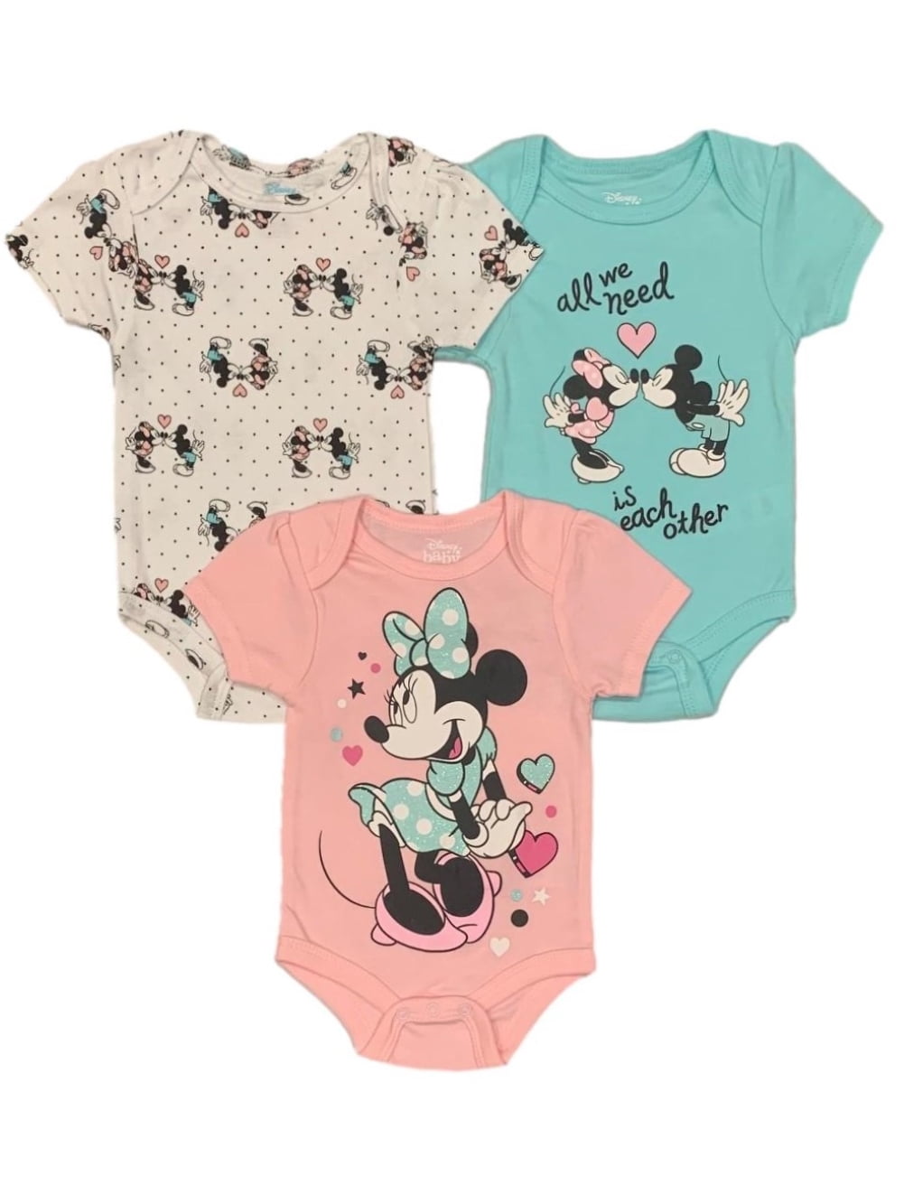 Disney Minnie Mouse 3 Pack Bodysuit Set (Baby Girls) - Walmart.com