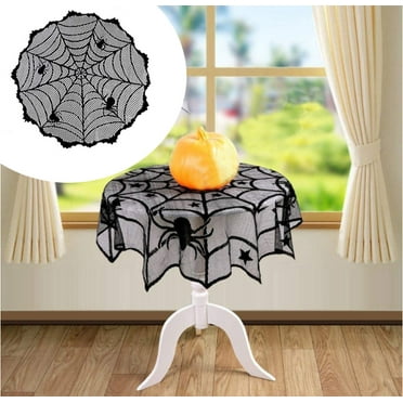 SDJMa Halloween Lace Tablecloth, Black Lace Table Topper with Spider ...