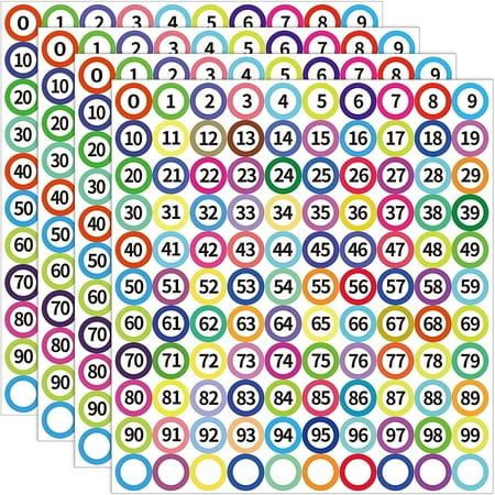 20 Sheets 1200 Pieces 1 Inch Color Polka Dot 0-99 Numbers Stickers Self ...