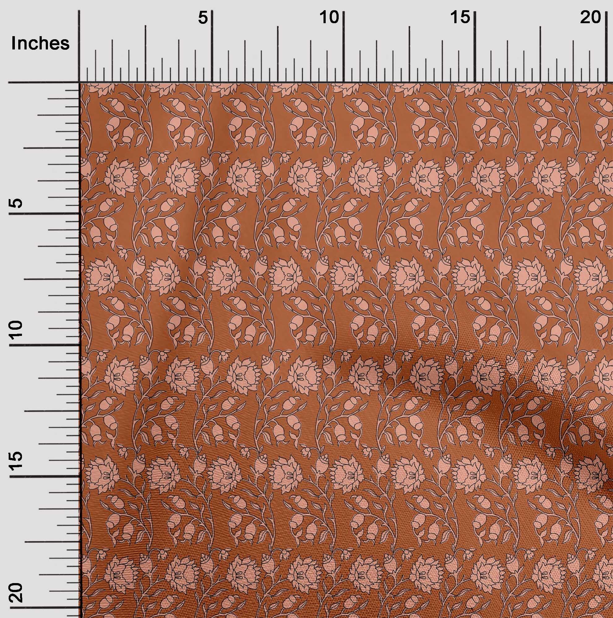 oneOone Cotton Poplin Fabric Leaves & Floral Block Print Fabric By The ...