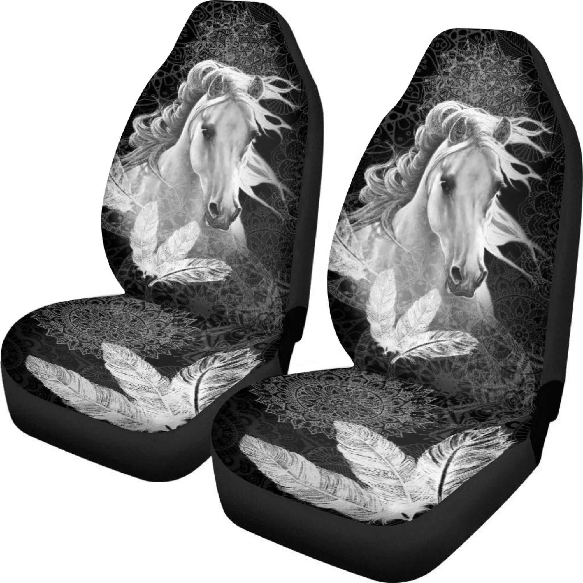 Diaonm Boho Feather Horse Print Universal Car Seat Covers 2 Piece ...