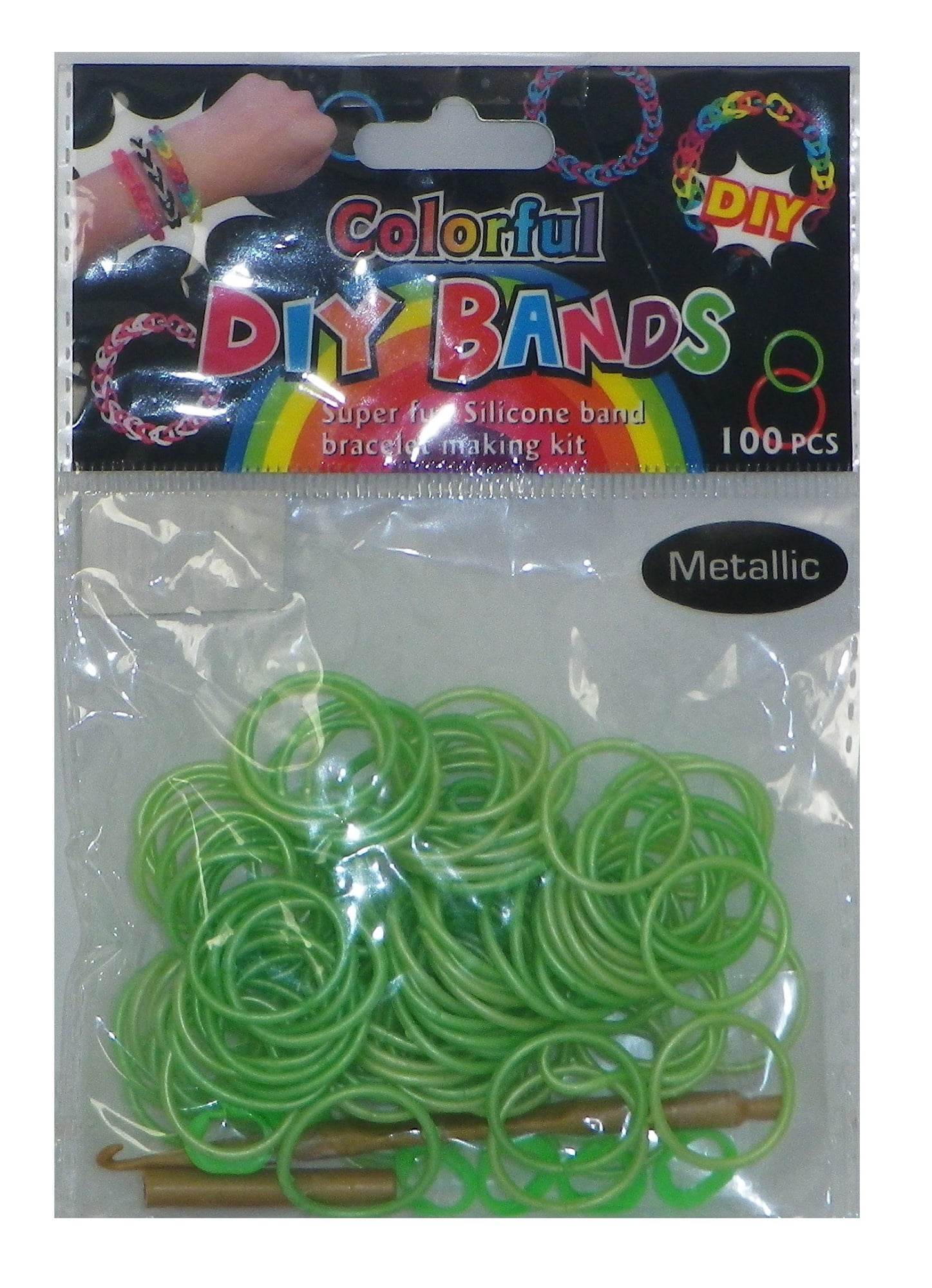 DIY 100 Silicone Loom Bands with Clips and Loom Tool - Metallic Bright ...