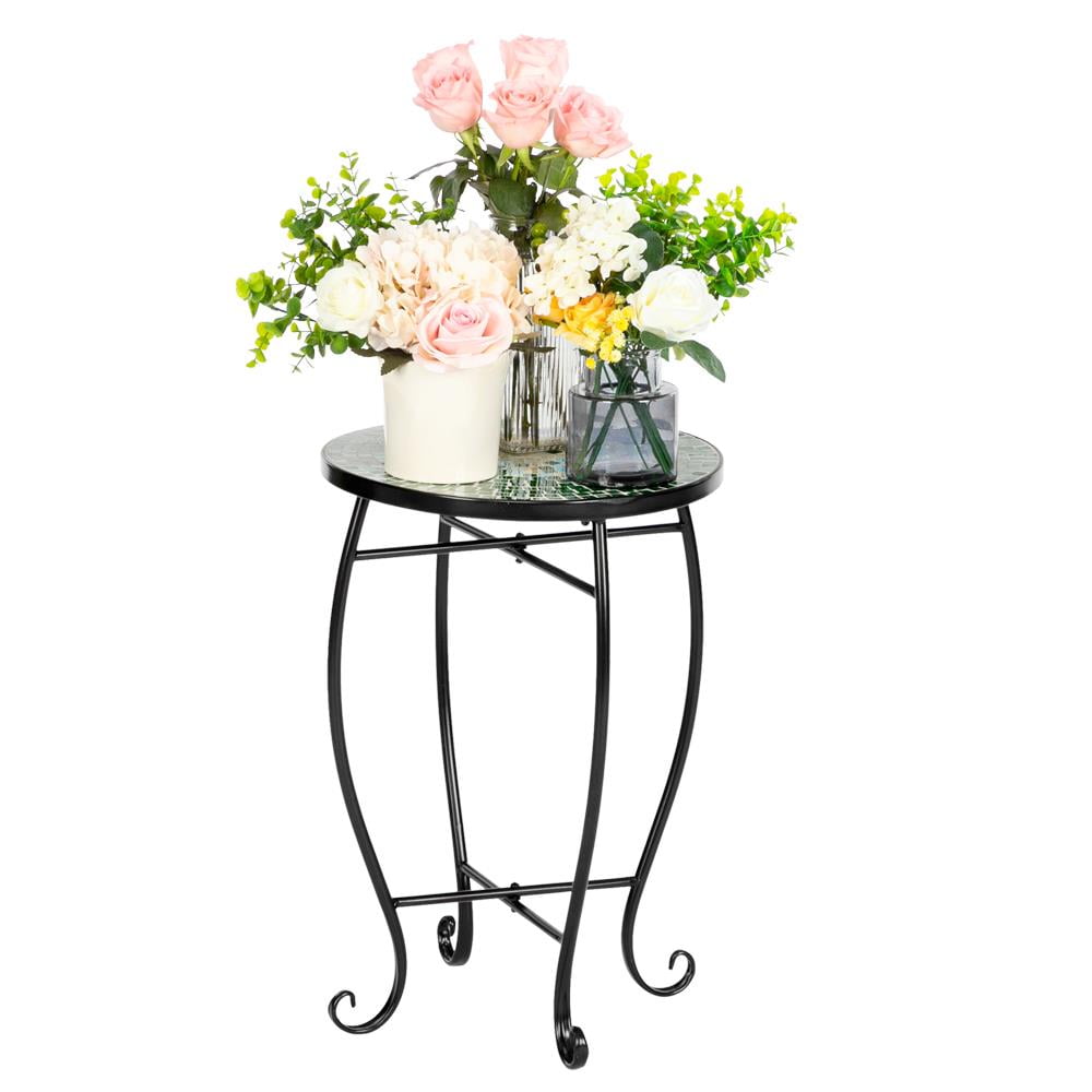 Zimtown Outdoor Indoor Mosaic Accent Table Plant Stand, Green Flower ...