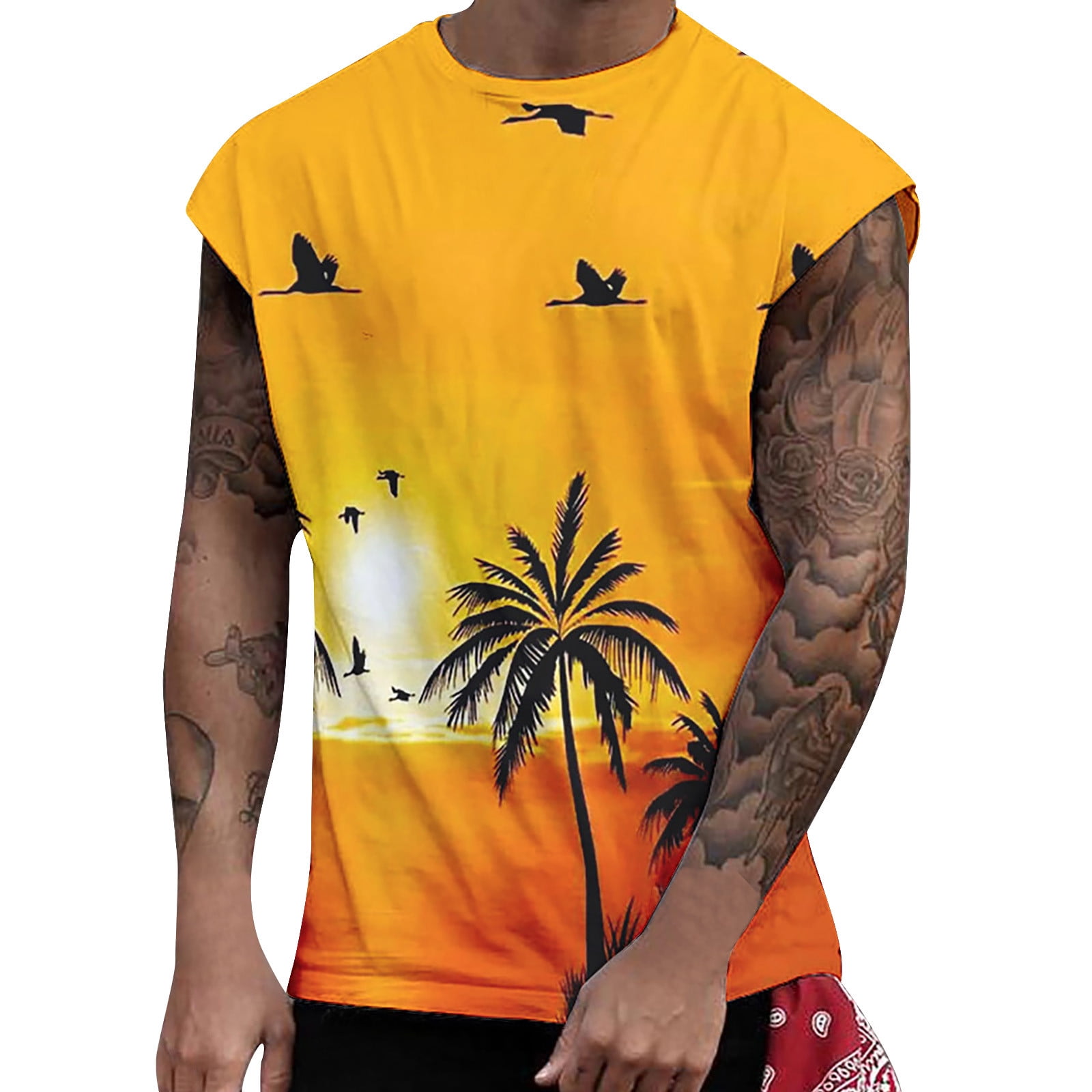 Men T Shirts Tank Beach Hawaiianss Boho Print Sleeveless Muscle Cool ...