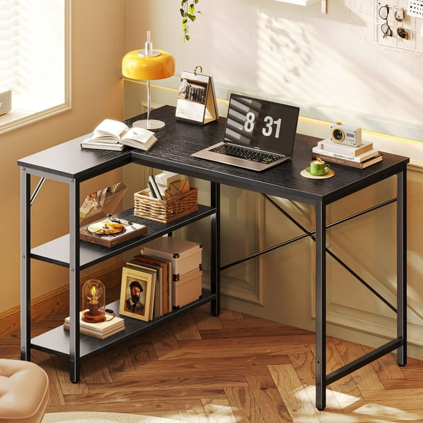Walmart L Shaped Computer Desk with Multiple Storage Shelves Metal Frame Dark Black Walmart Business Supplies