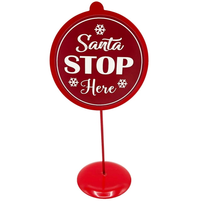 Christmas Santa Stop Here Metal Tabletop Sign Decoration Christmas ...