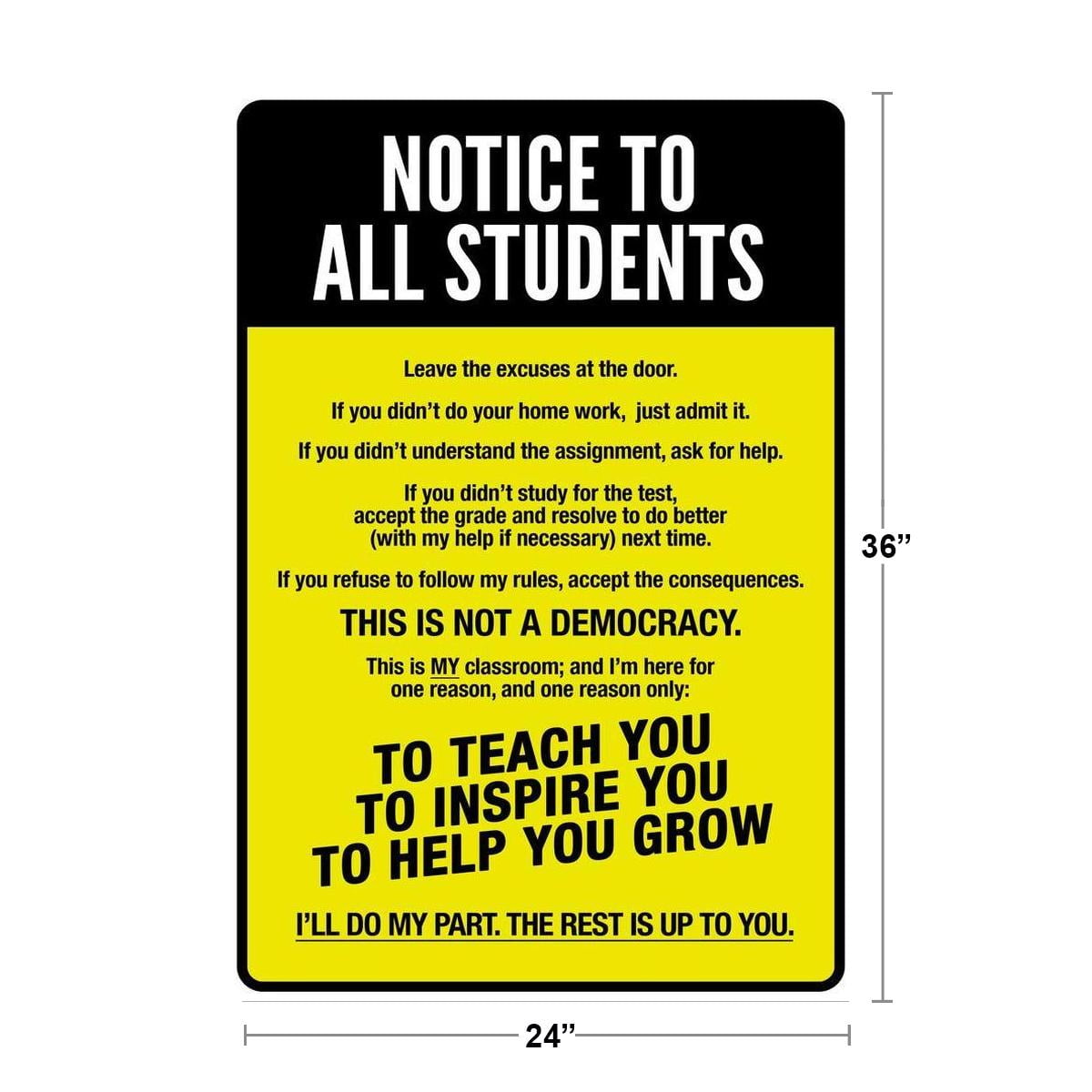 Buy Laminated Classroom Sign Notice To All Students Warning Rules ...