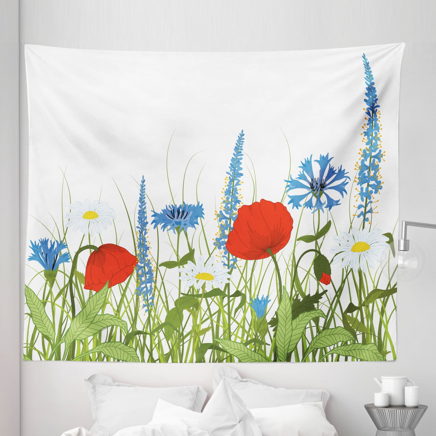 Spring Tapestry, Bloomed Poppy and Chamomile Among Wild Herbs and ...