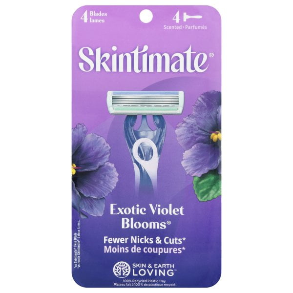 Skintimate Exotic Violet Blooms 4-Blade Women's Disposable Razor, 4 Ct ...