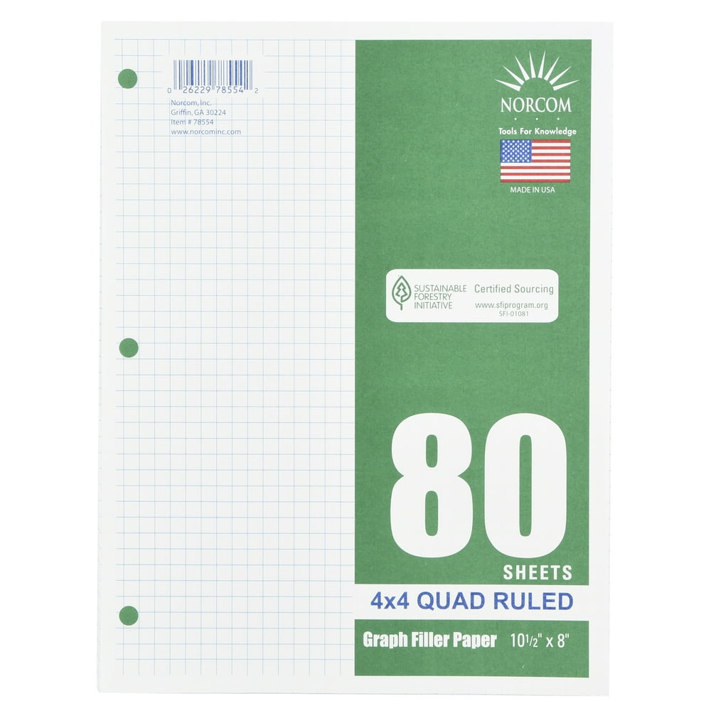 Norcom Filler Paper, Graph Ruled 4x4, 80 Pages, 8" x 10.5", 78554 ...