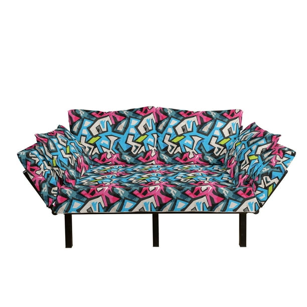 Grunge Futon Couch, Street Art Theme with Colorful Graffiti Funky ...