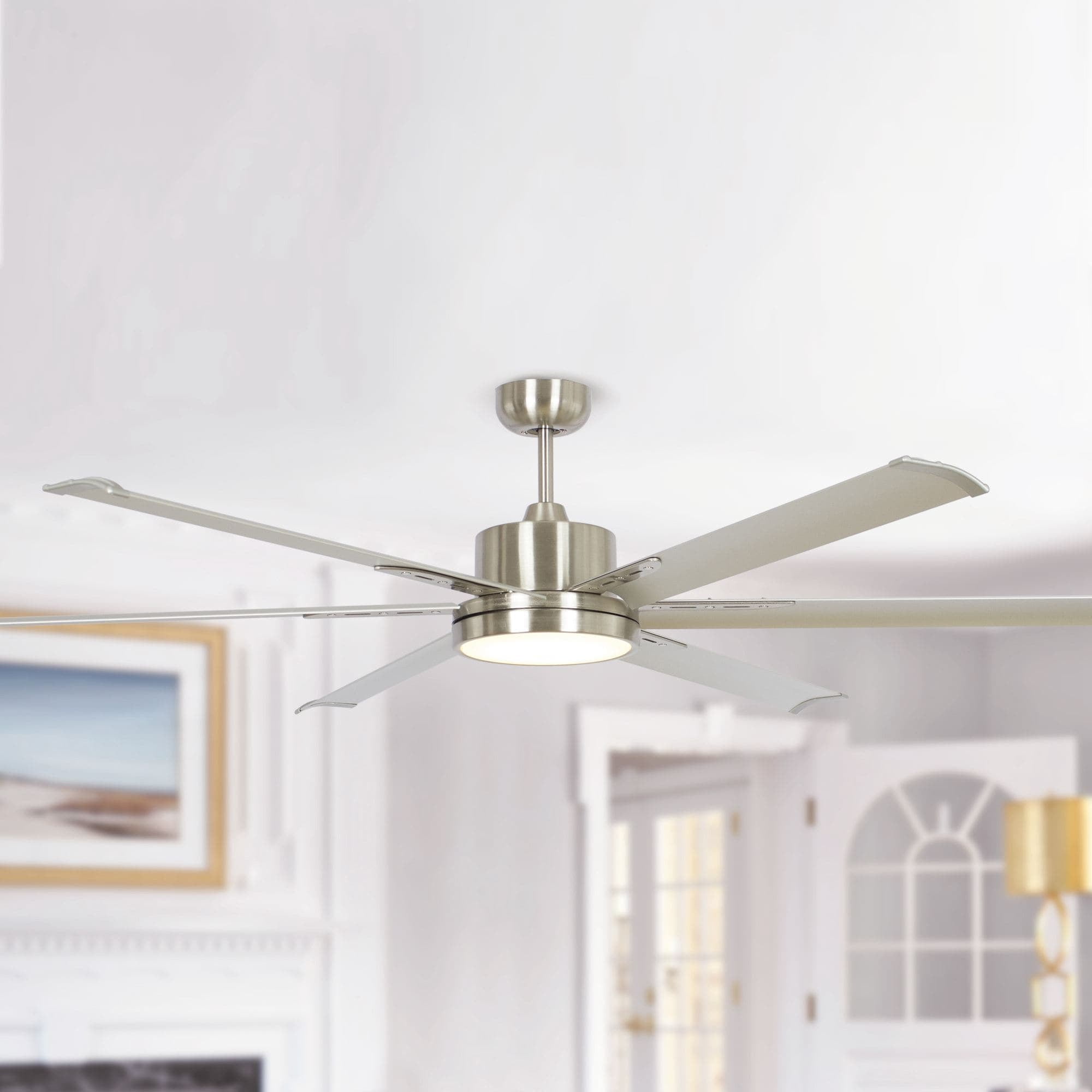 Parrot Uncle 65-inch Nickel Aluminum 6-blade LED Ceiling Fan with ...