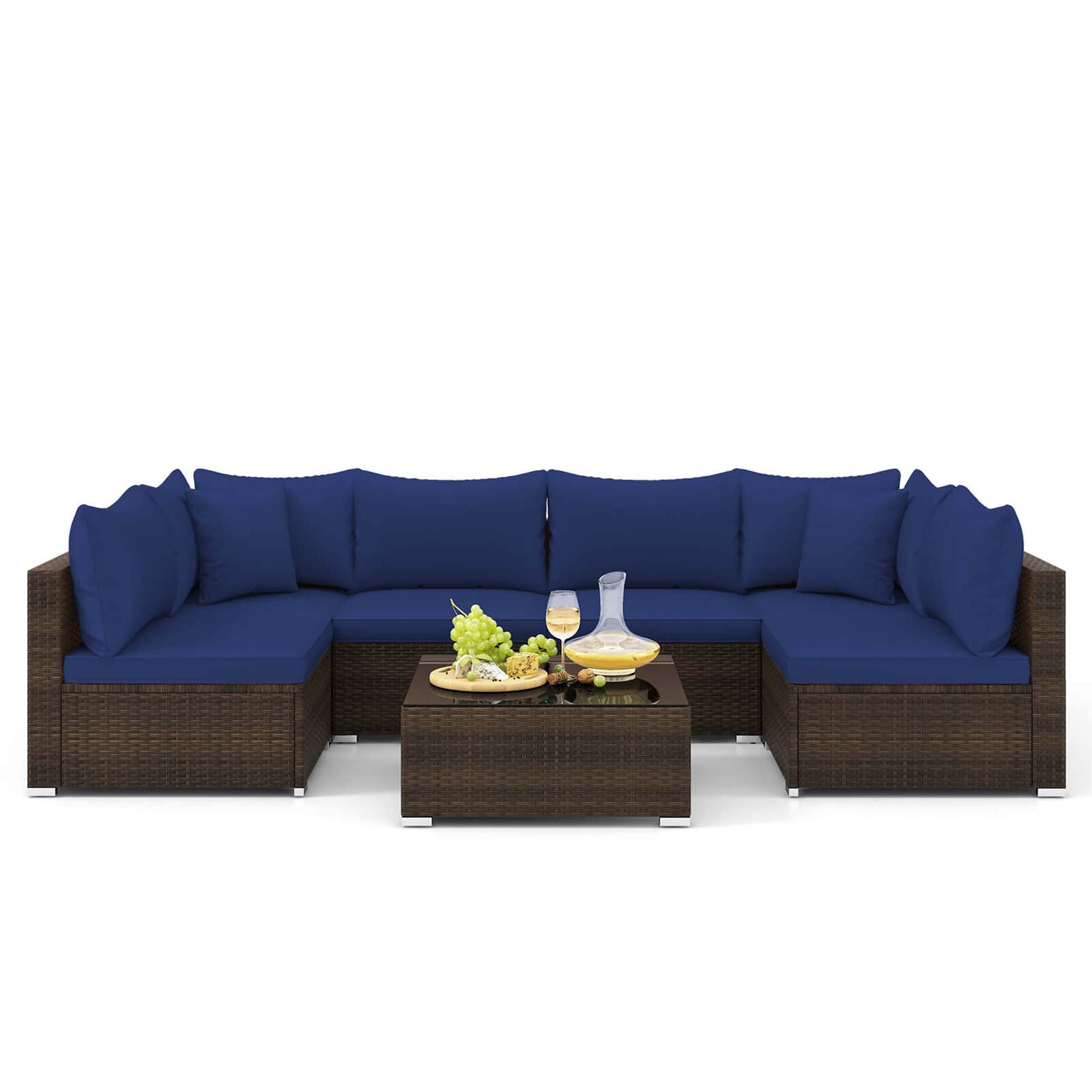 Click here for Gymax Set Of 7 Rattan Furniture Set Sectional Sofa... prices