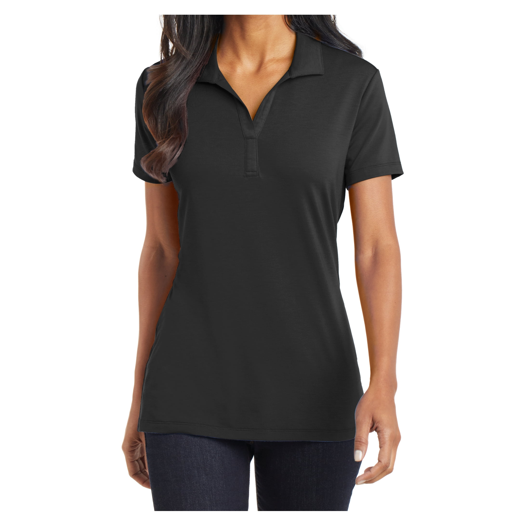Womens Cotton Touch Performance Polyester/Spandex Polo T-Shirt Black ...