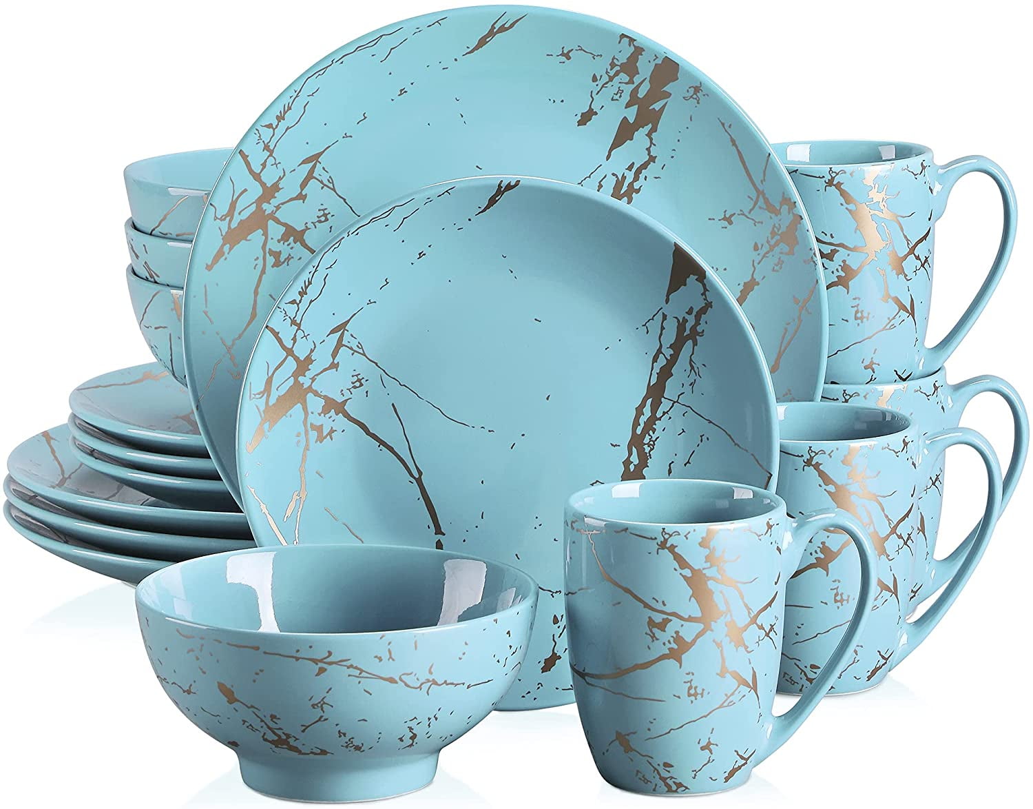 LOVECASA Dinnerware Sets, Porcelain Dinner Set for 4, 16-Piece Round ...