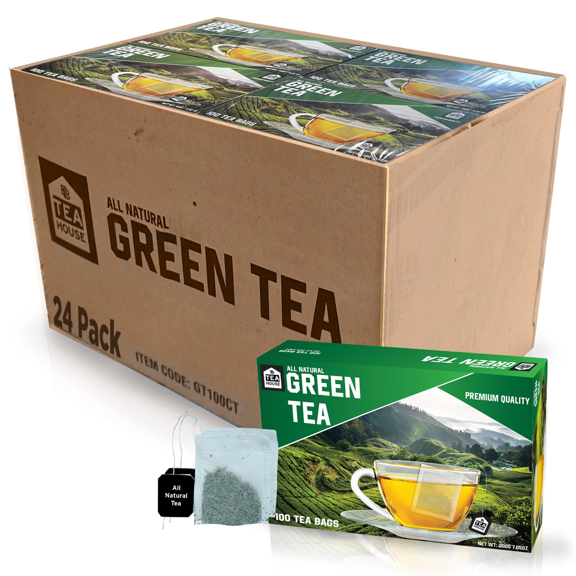 Bulk All Natural Caffeinated Light Green Tea 100 Bags Per Box Premium ...
