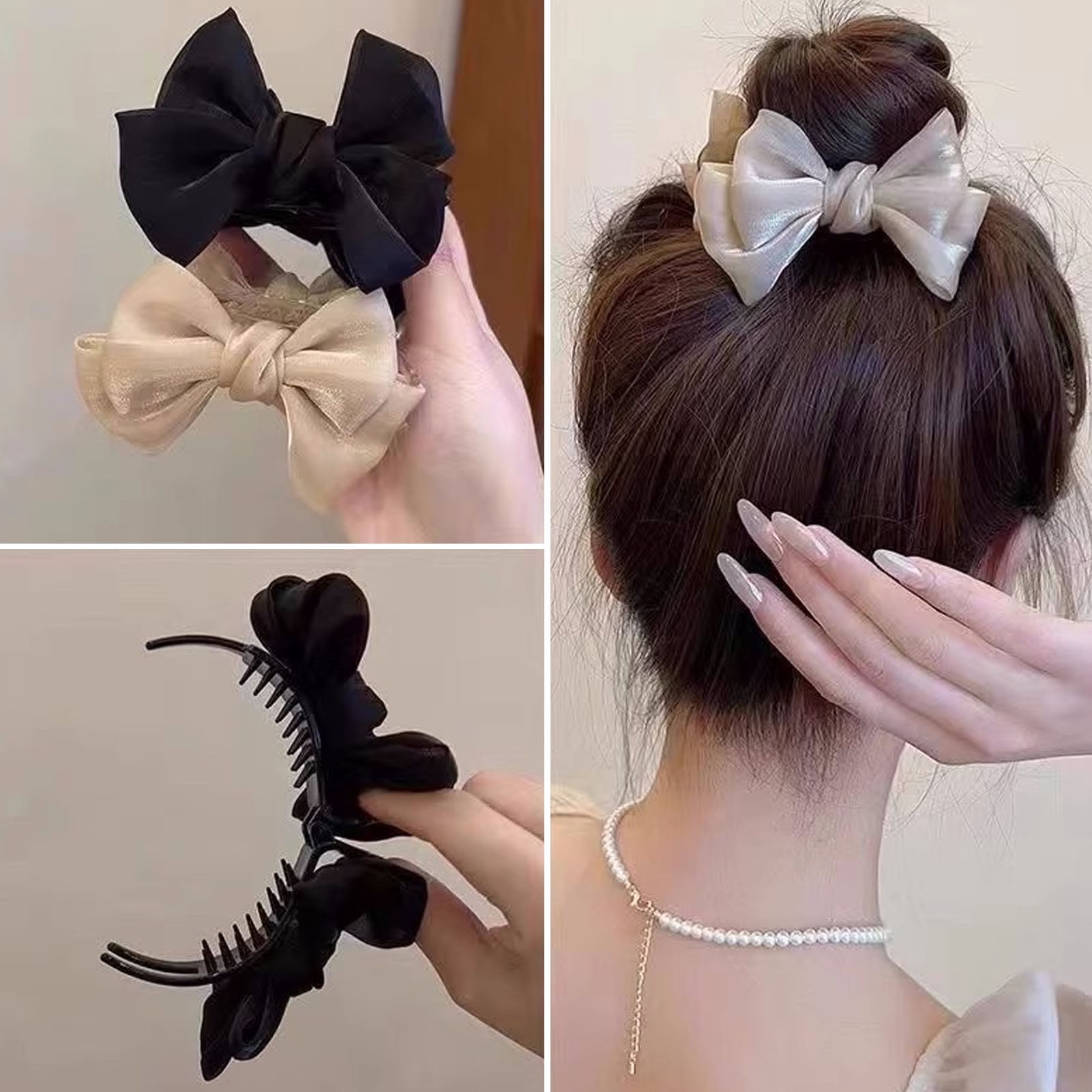 rygai Lady Hair Claw Elastic Spring Anti-slip Strong Claw Big Bow-knot ...