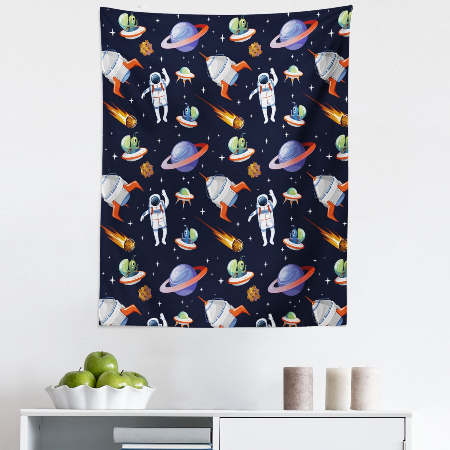 Alien Tapestry, Galaxy Asteroid Astronaut UFO Spaceship Outer Space ...