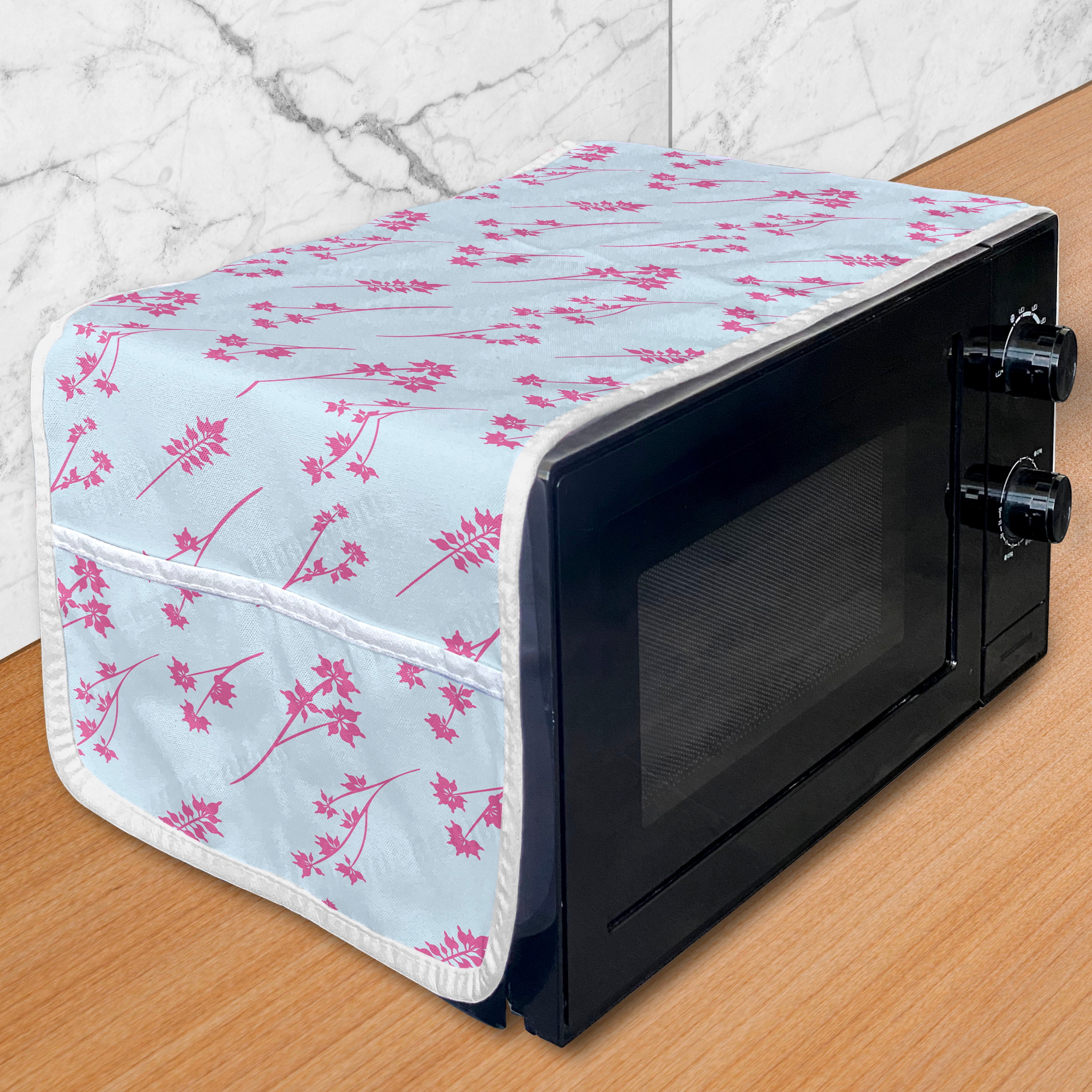 Blue and Pink Microwave Oven Cover, Floral Pattern with Eucalyptus ...