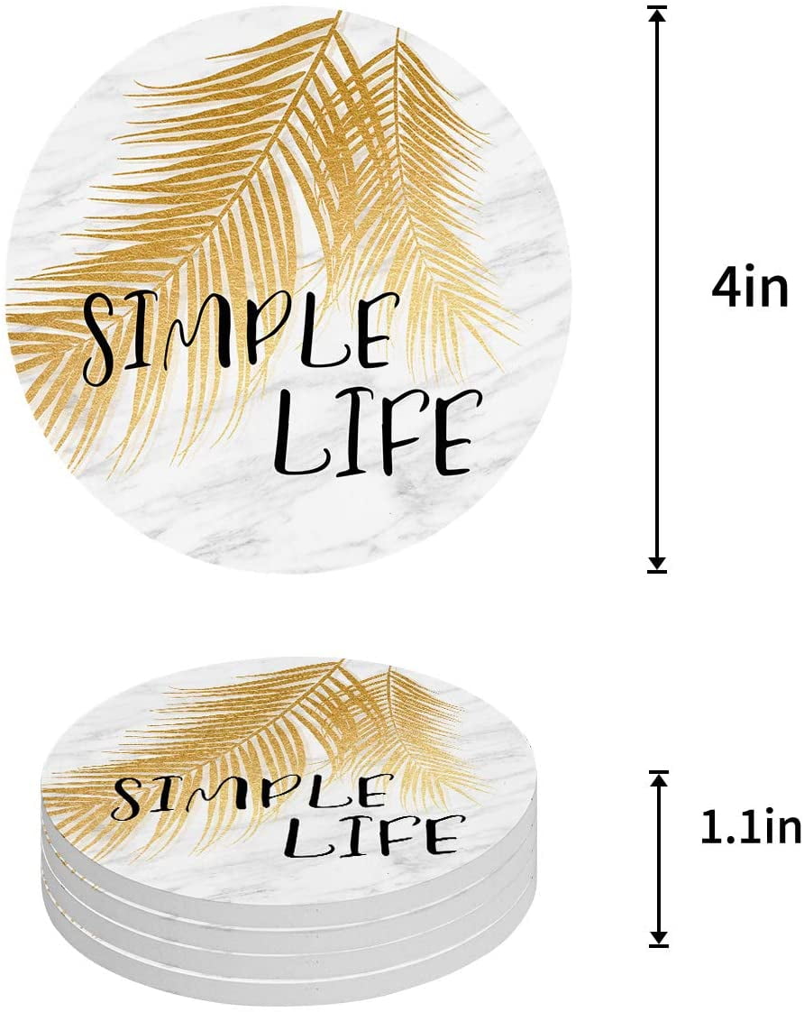 ZHANZZK Simple Life Tropical Leaves Marble Pattern Set of 4 Round ...