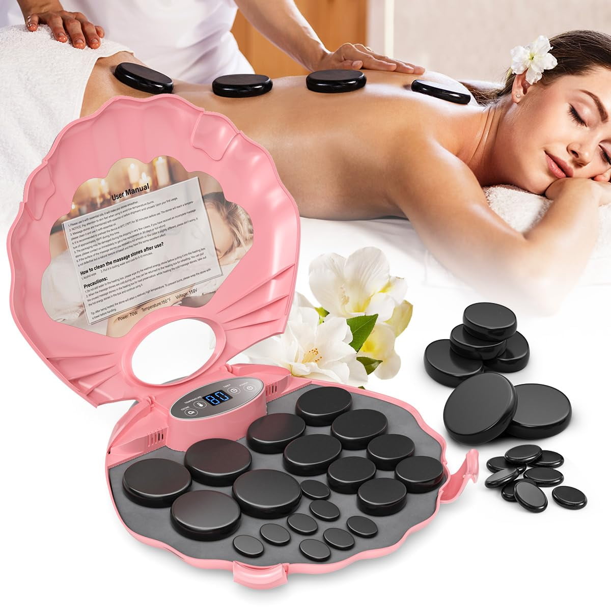 20PCS Hot Stones Massage Set, Hot Stones Massage Warmer Kit, Portable ...
