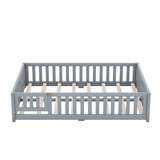 uhomepro Queen Floor Bed Frame, Floor Bed Frame with Fence and Door ...