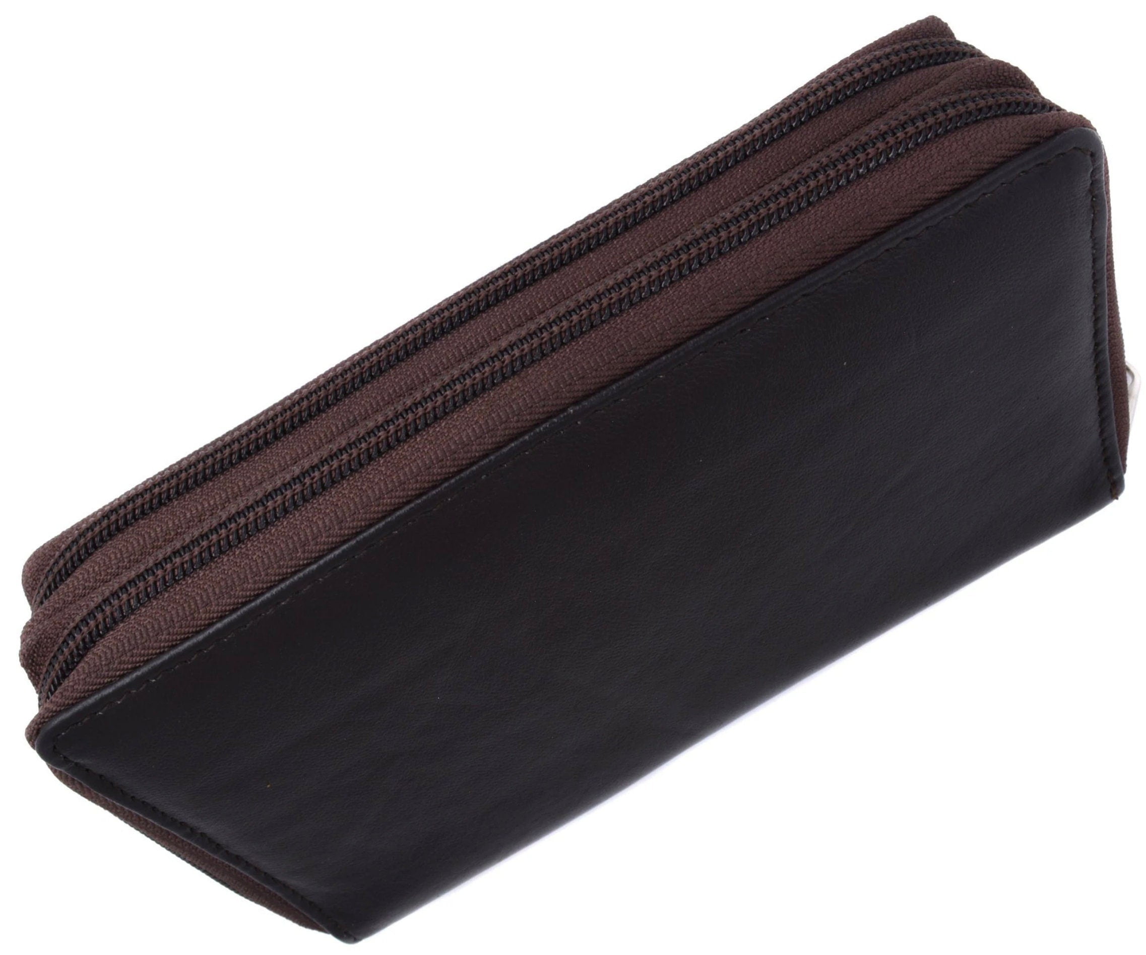 Genuine Leather Checkbook Secretary Wallet 2 Zipper Clutch Credit Card ...