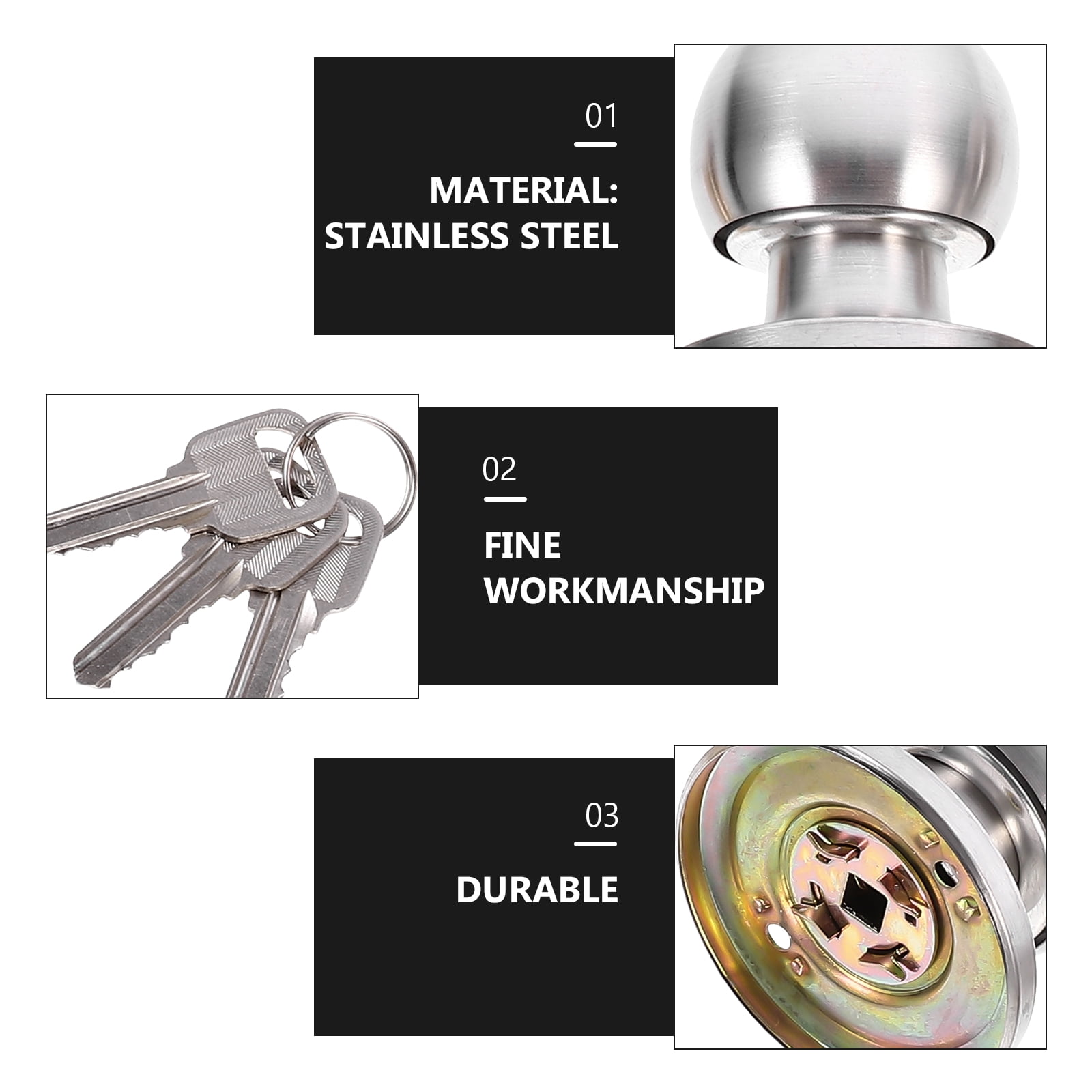 1 set of Household Room Door Lock Stainless Steel Knob Lock Spherical ...
