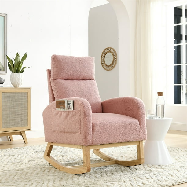 Fabric Rocking Chair Nursery Chair,Modern Upholstered High Back Glider ...