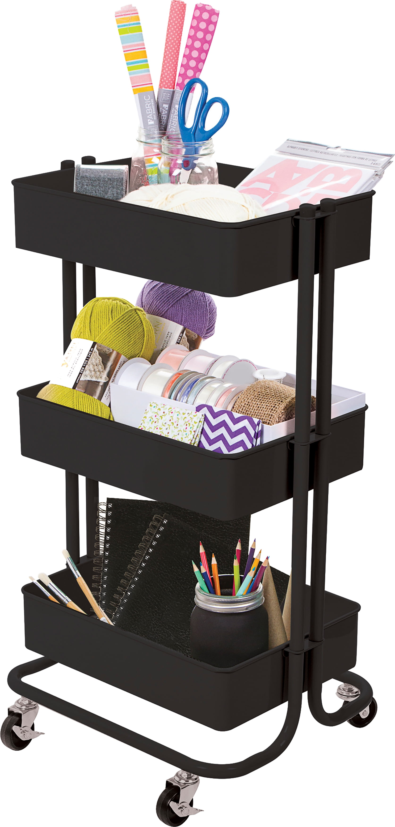 Darice Black 3-Tier Metal Rolling Cart, 13.9 x 16.8 x 29.9 Inches ...