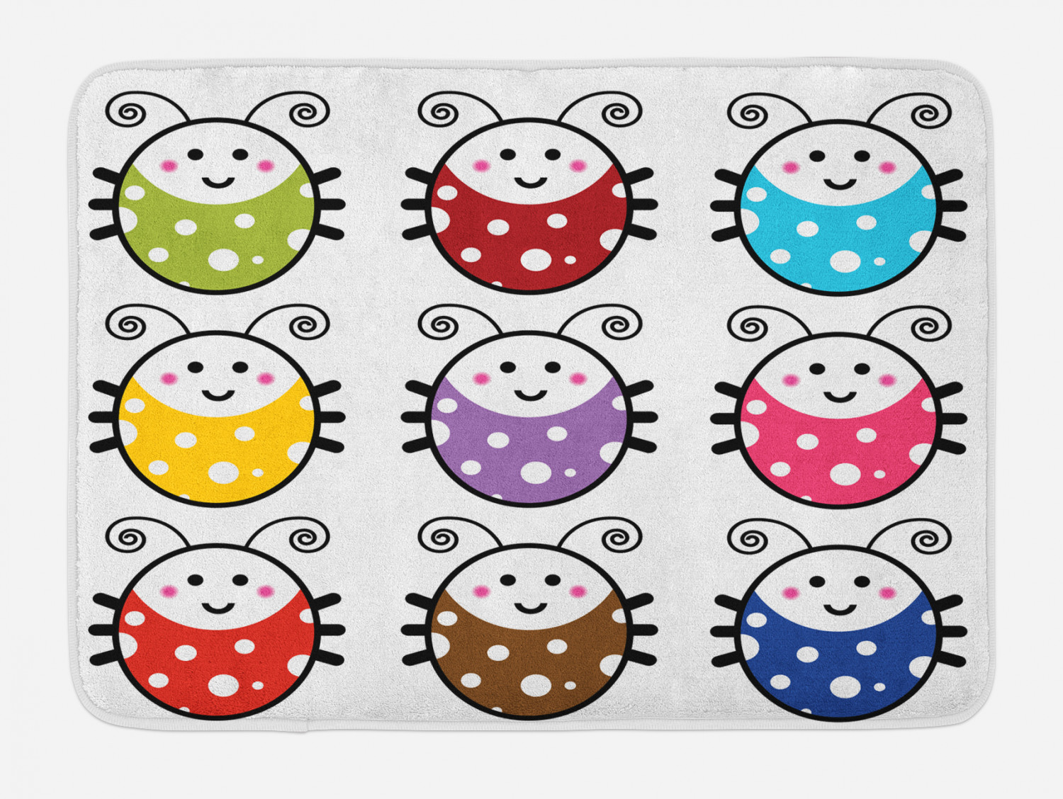 Ladybugs Bath Mat, Number of Cute Smiling Ladybugs Illustration in ...