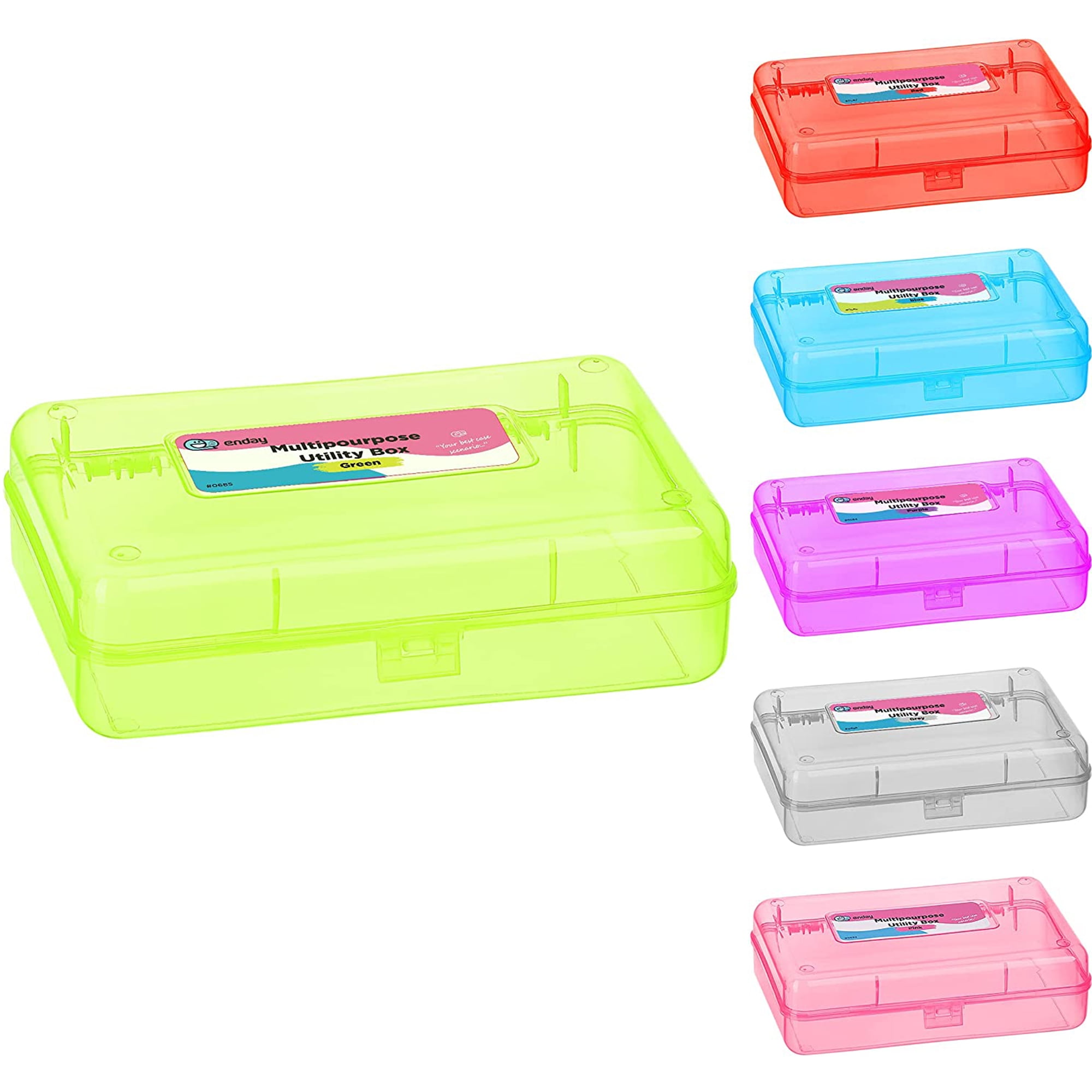 Enday Multipurpose Utility Box with Lid Plastic Pencil Case Organizer ...