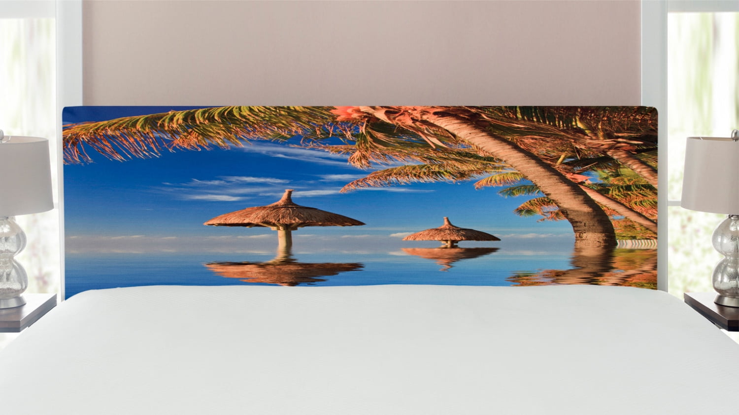 Nature Headboard, Tropic Palm Trees in Ocean Exotic Skyline Summer ...