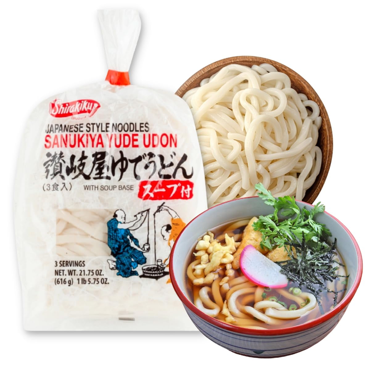 Japanese Style Fresh Sanukiya Jumbo Udon Noodles, with Soup Base, Chewy ...