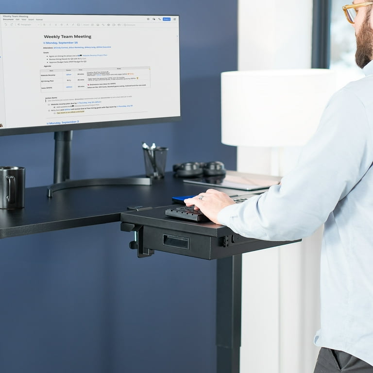 VIVO Black Premium Clamp on 24 x 14 Desk Extension with Storage Drawer