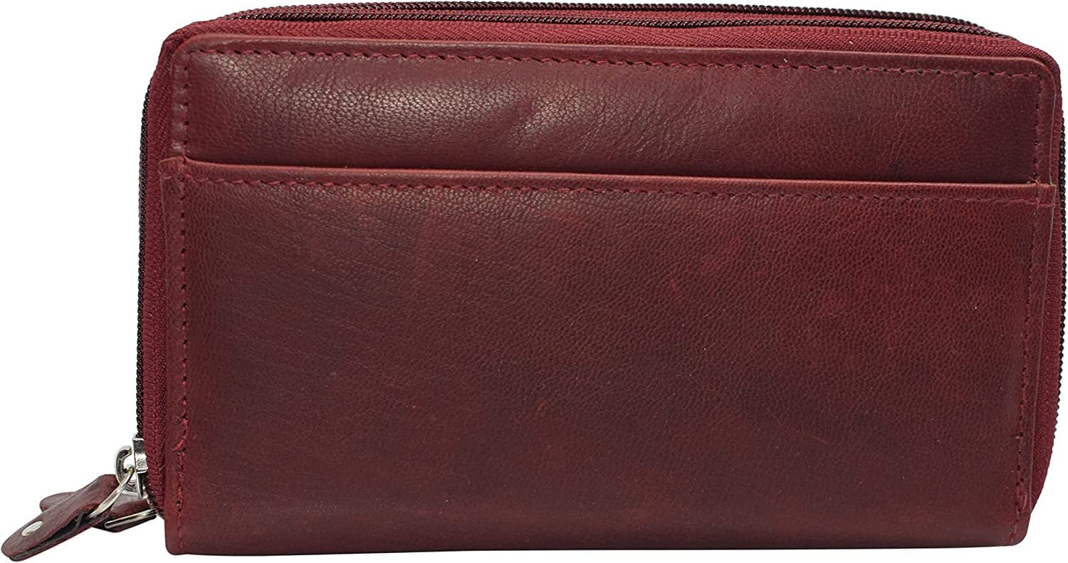 Marshal Genuine Leather Double Zipper Clutch Checkbook Wallet for Women ...