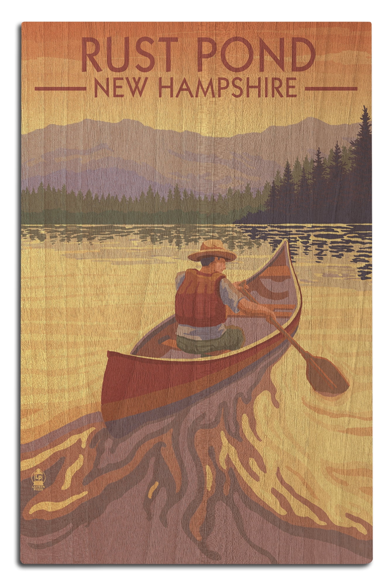 Rust Pond, New Hampshire, Canoe Scene Birch Wood Wall Sign (12x18 ...