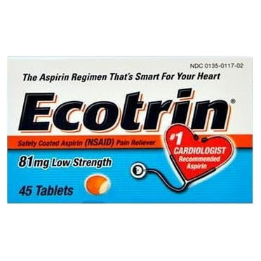 Ecotrin Low Strength 81mg Tablets, 45 Count, Pack of 2 - Walmart.com