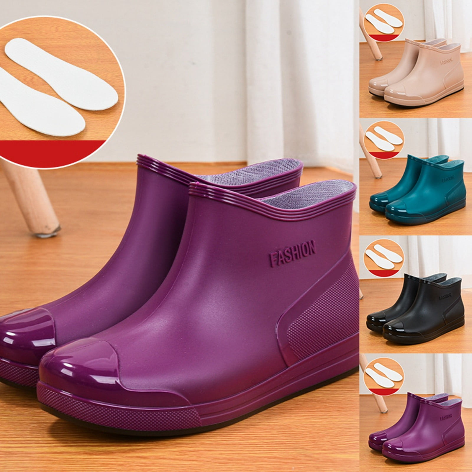 Rain Boots Low Cut Short Tube Plastic Water Shoes With Non Slip Soles ...