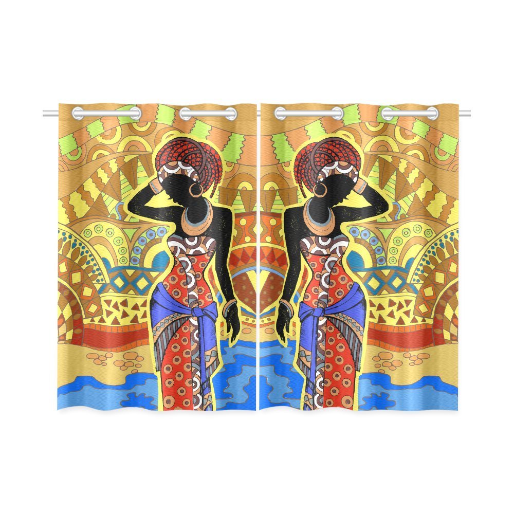 MYPOP African Woman Window Curtain Kitchen Curtain 26x39 inches (Two ...