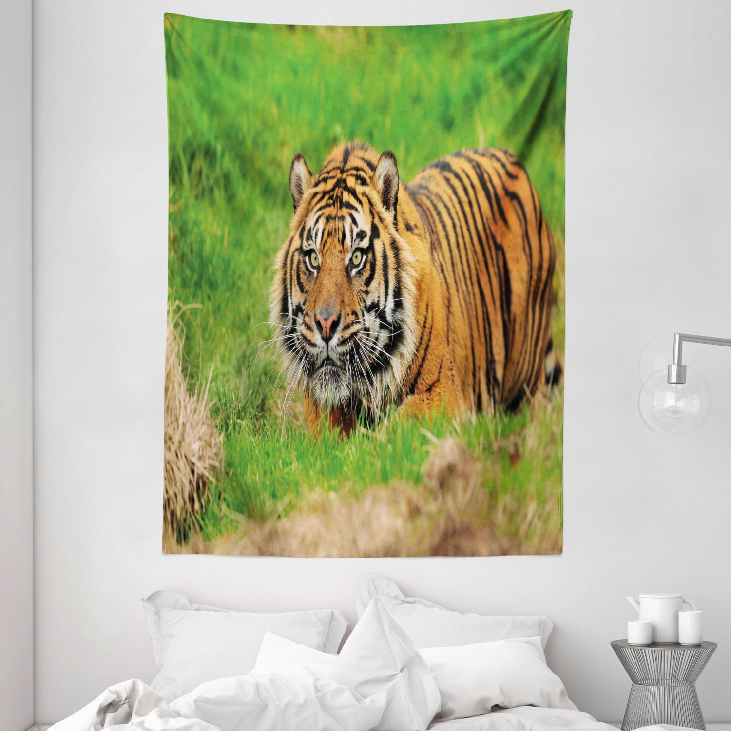 Tiger Tapestry, Sumatran Feline Hiding in Ambush while Stalking Its ...