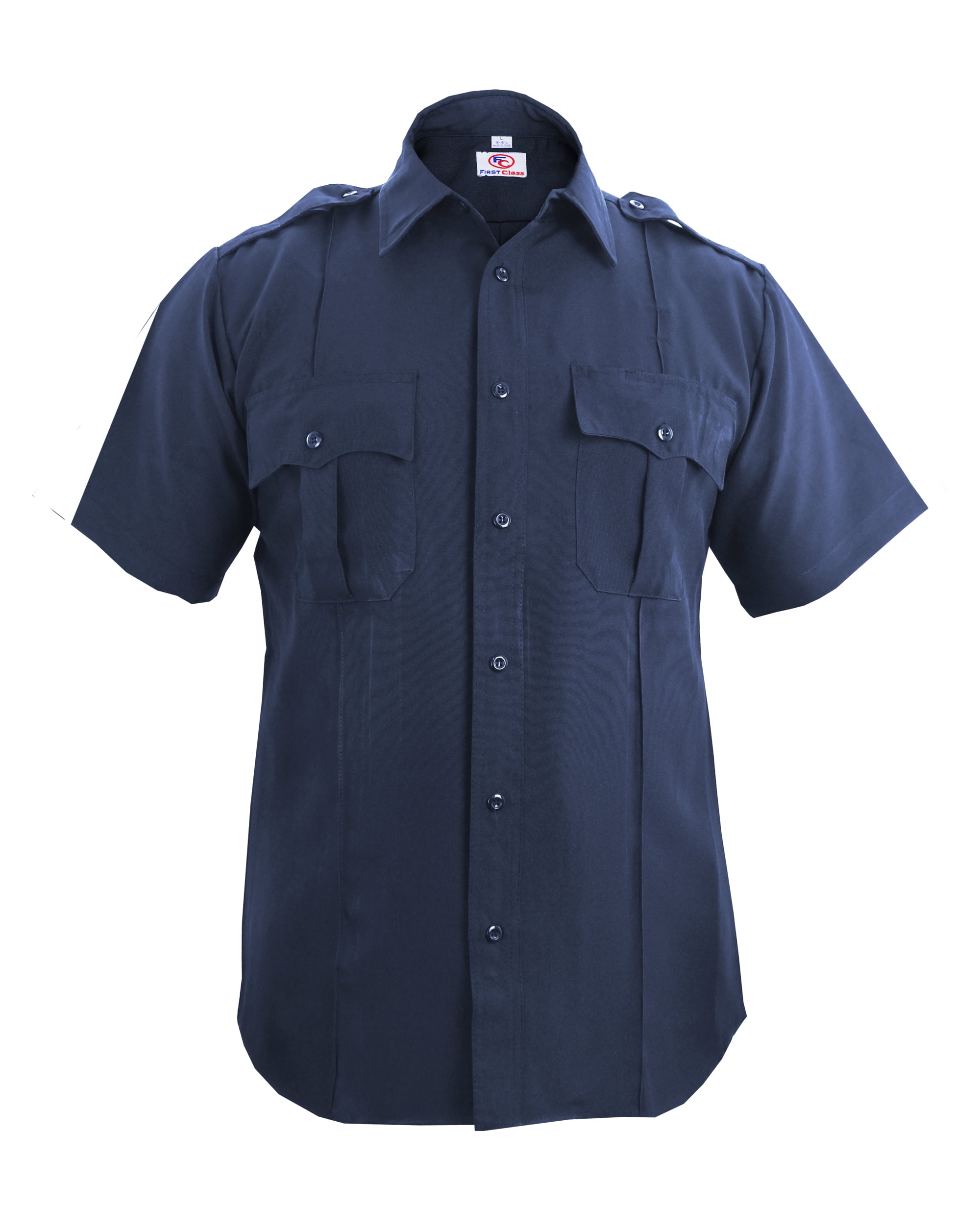 First Class 100% Polyester Short Sleeve Zippered Uniform Shirts - Navy ...