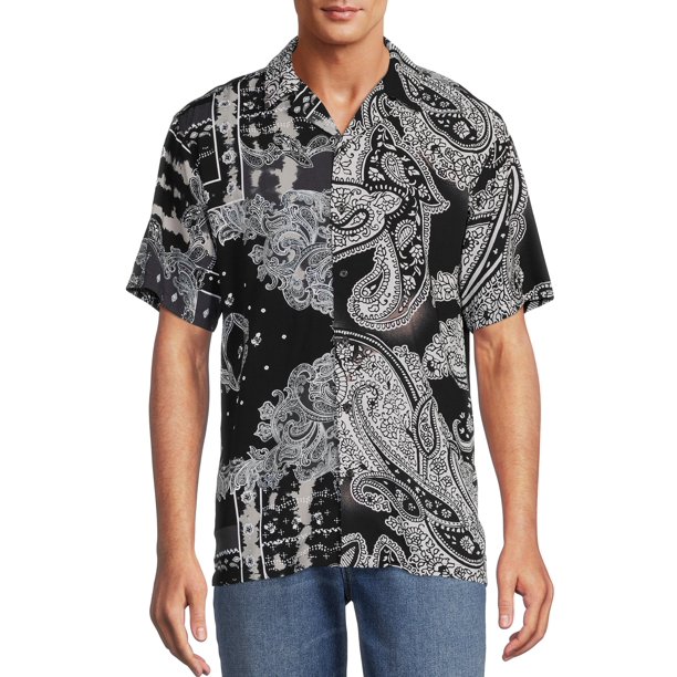 No Boundaries Men's and Big Men's Rayon Shirt with Short Sleeves ...