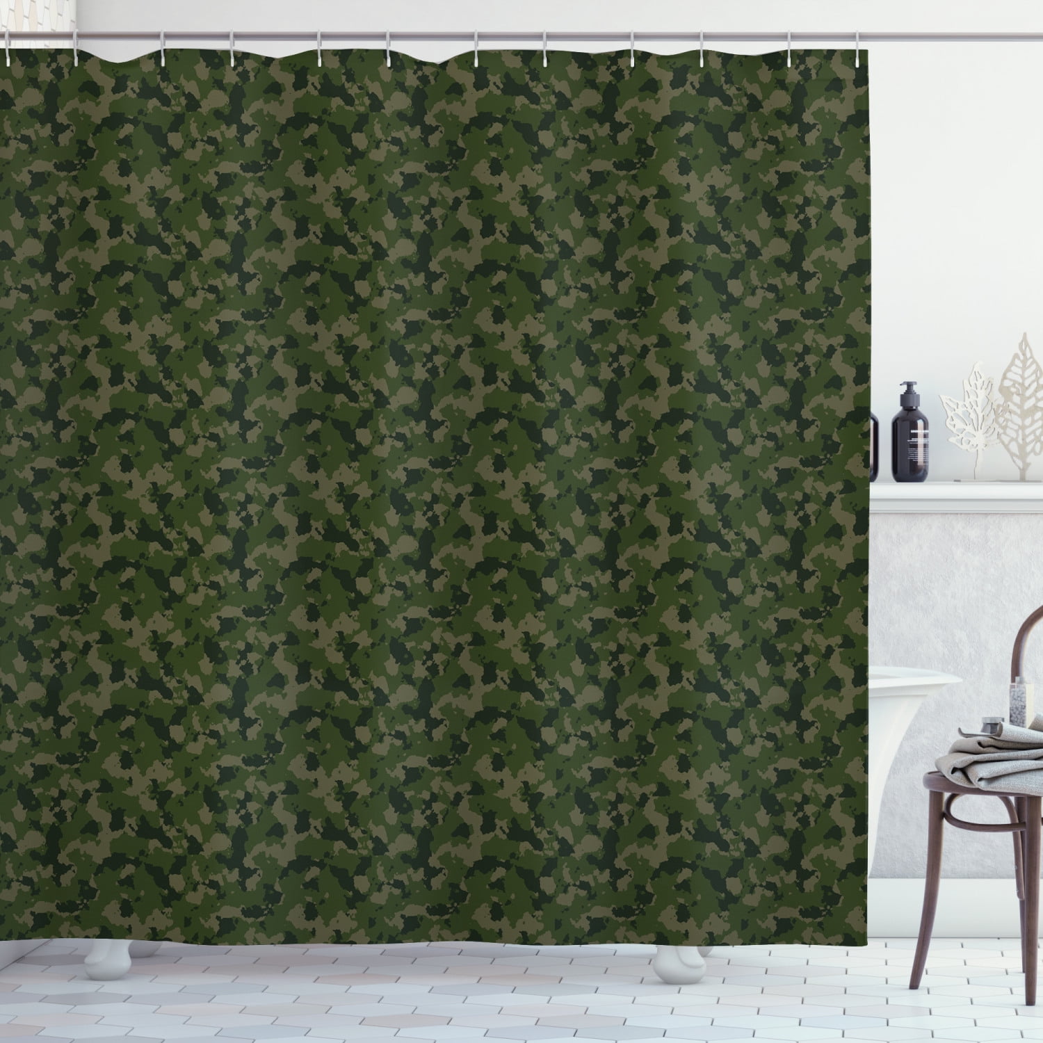 Ambesonne Camouflage Shower Curtain Simplistic Woodland Camo 69wx70