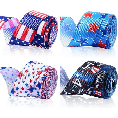 4 Rolls 4th of July Ribbon Patriotic Burlap Ribbon Stars and Stripes ...