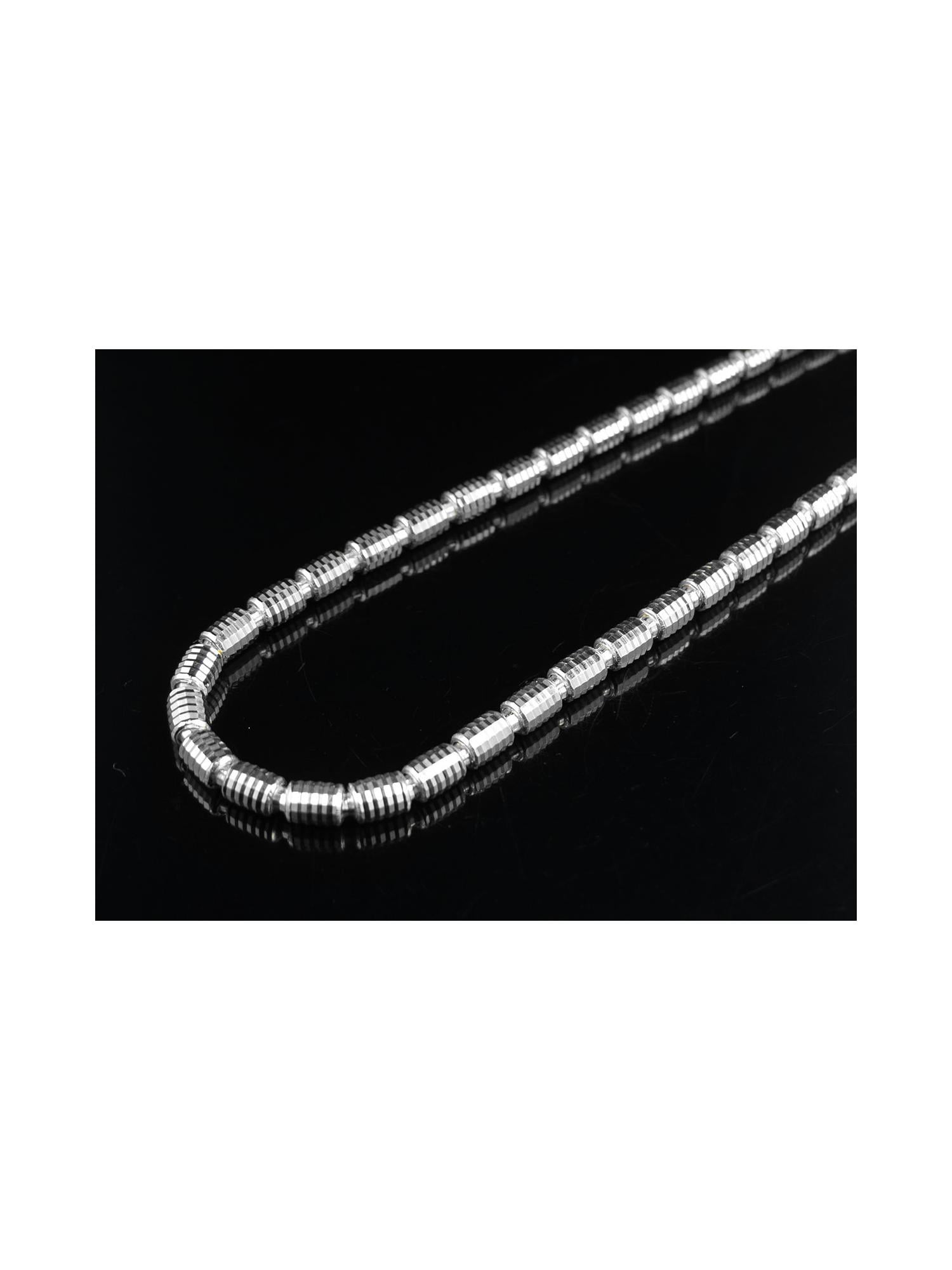 Men's White Gold Finish Over Sterling Silver Barrel Chain Necklace 4mm ...