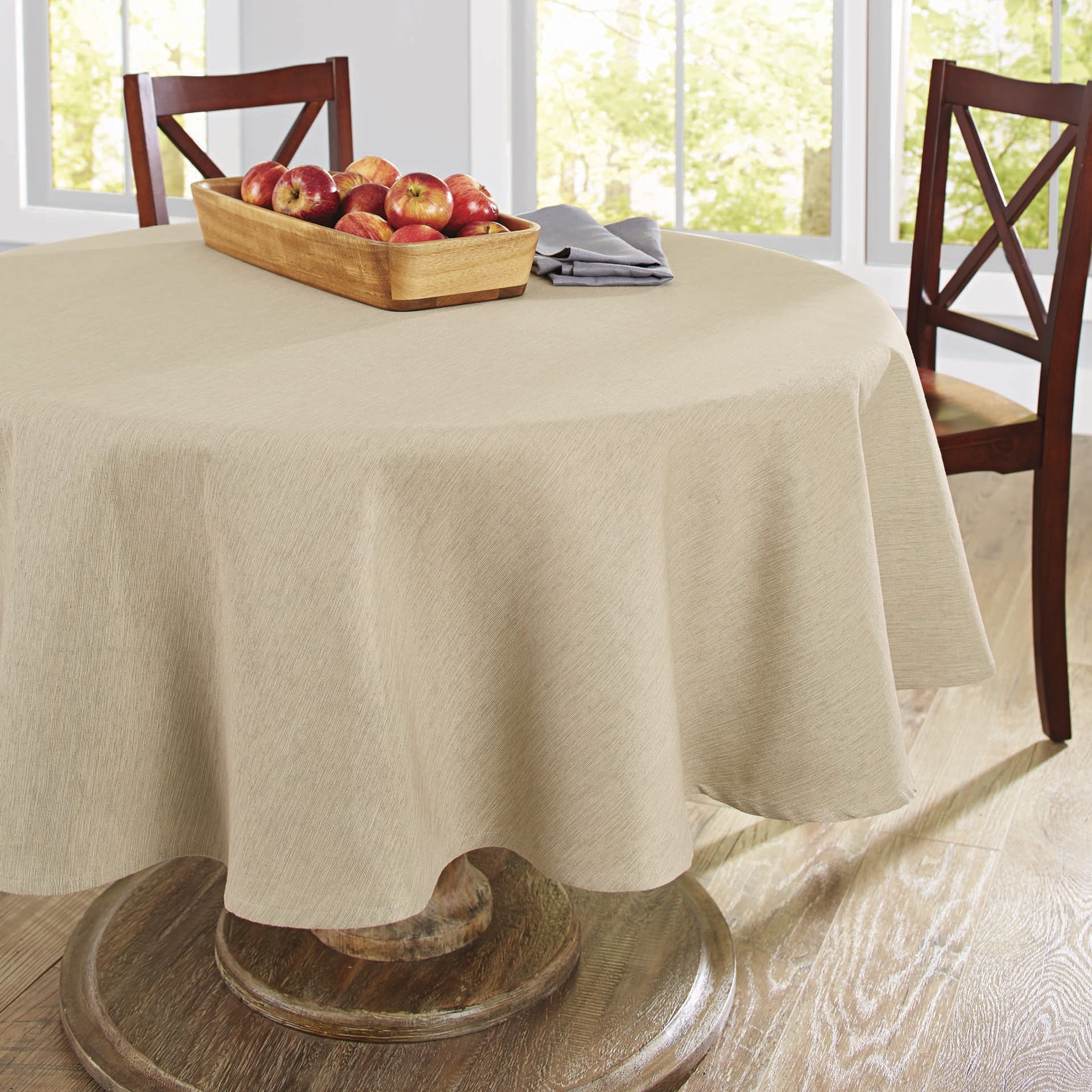 Better Homes & Gardens Blended Weave 70" Round Tan Tablecloth - Walmart.com