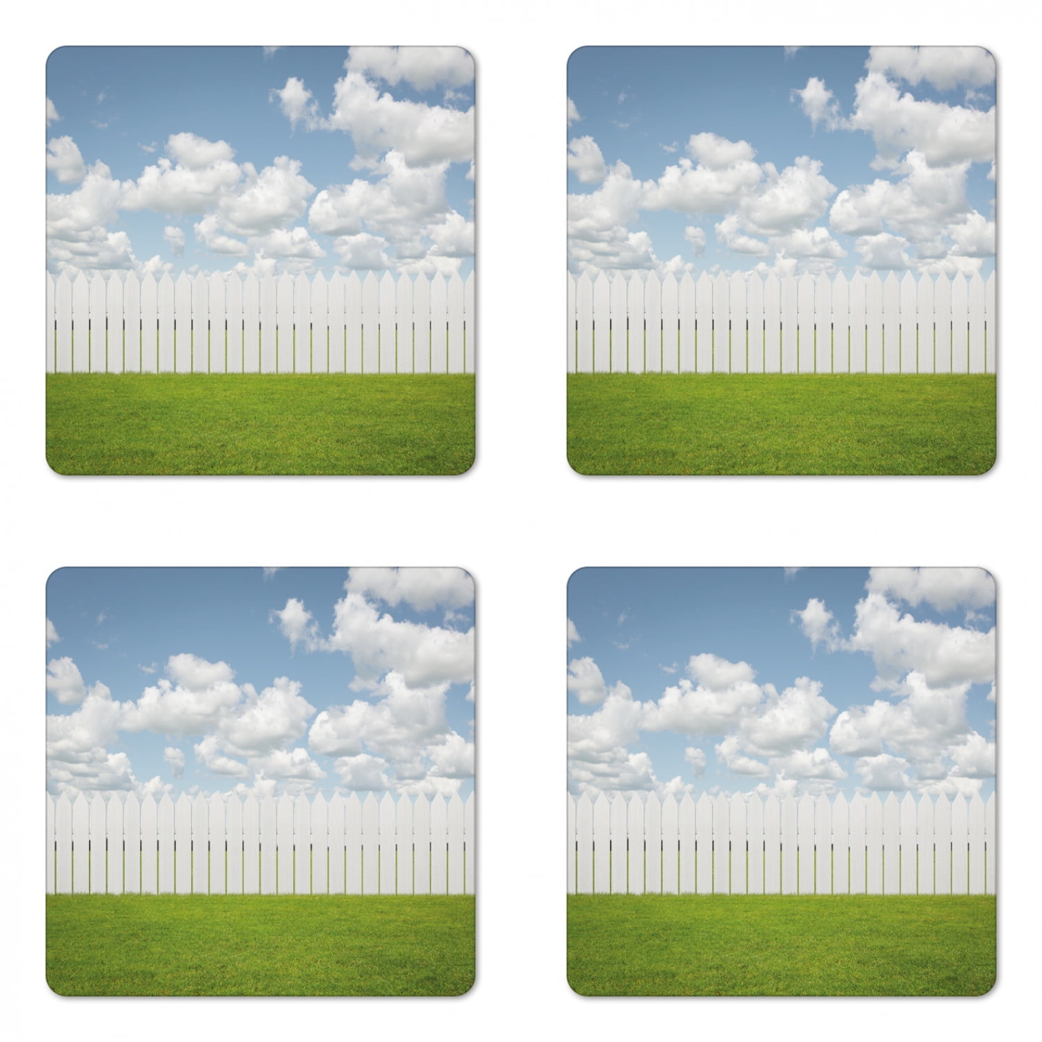 Nature Coaster Set of 4, Exquisite Sykline with Clouds over a Meadow ...