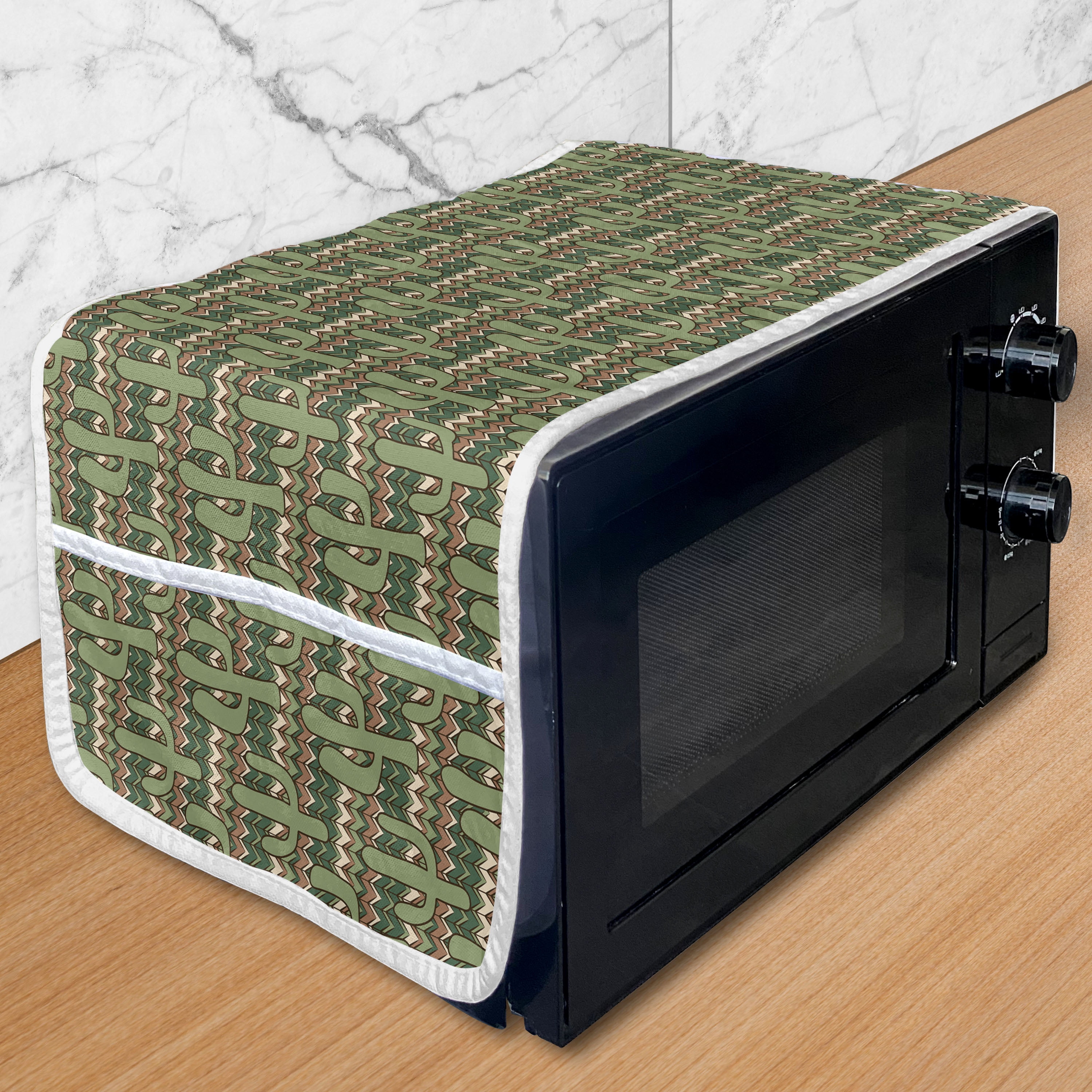 Cactus Microwave Oven Cover, Cartoon Style Saguaro Cactus on Zigzag ...